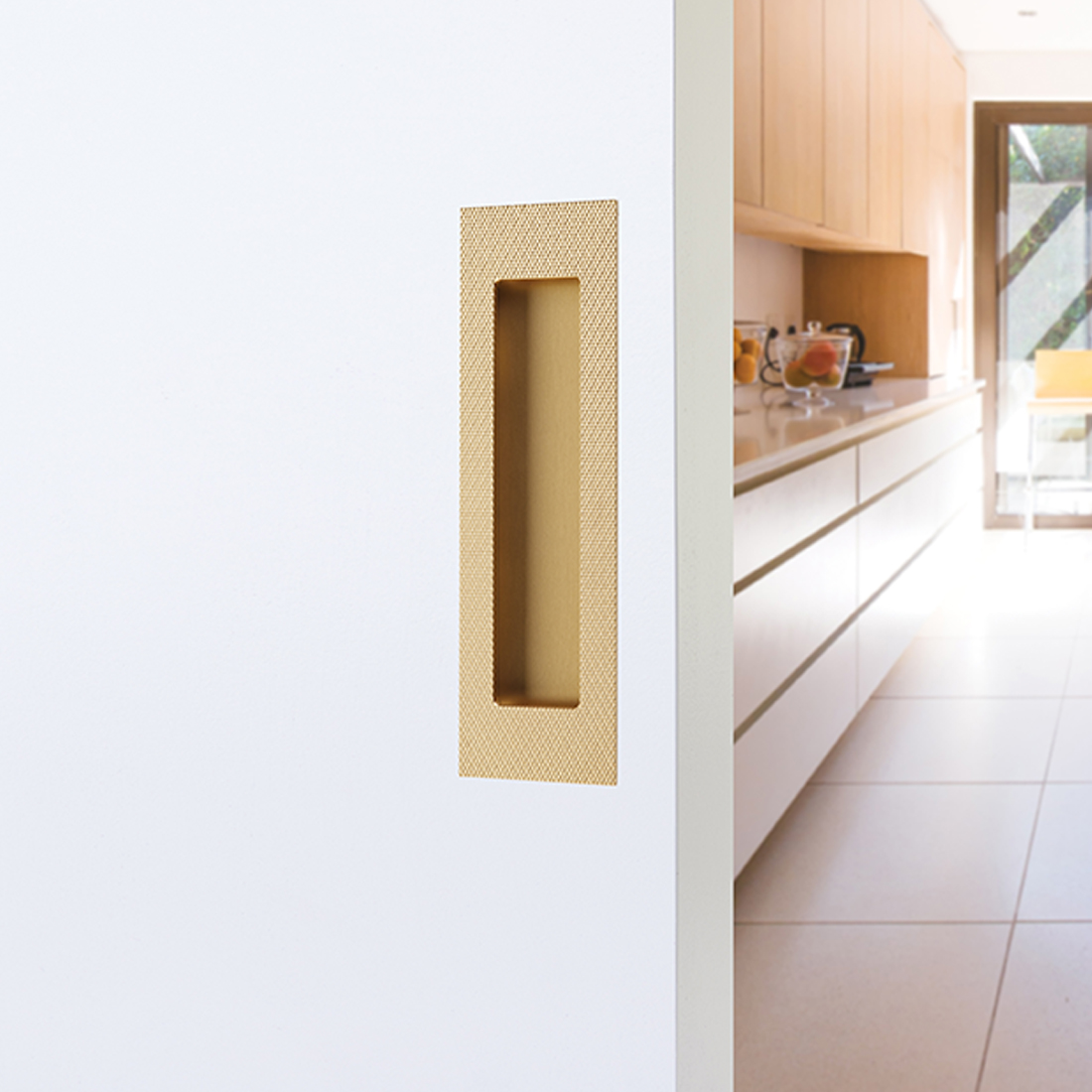 Modern Rectangular Knurled Flush Pull with Plain Pocket | Emtek