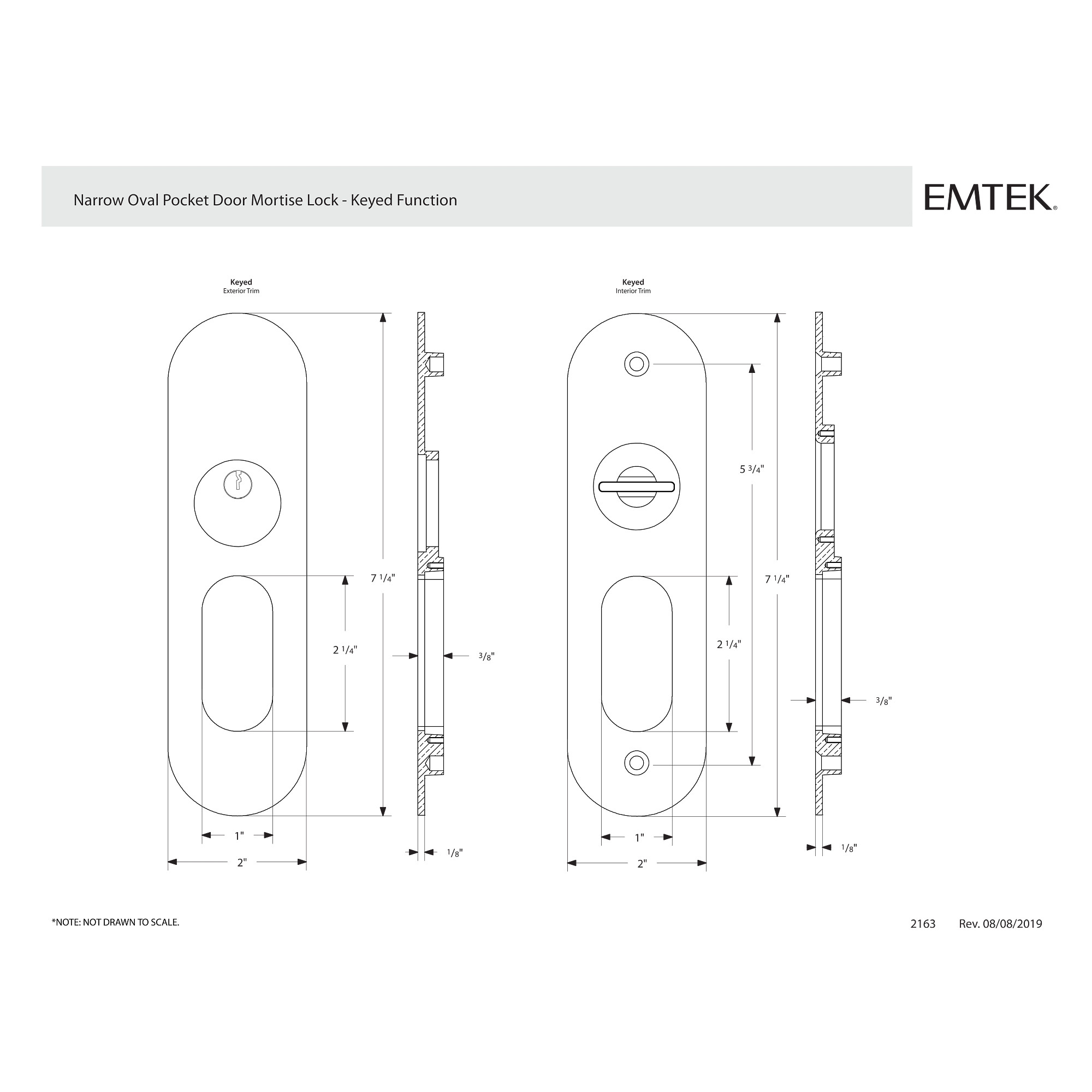 Narrow Oval Pocket Door Mortise Lock | Emtek