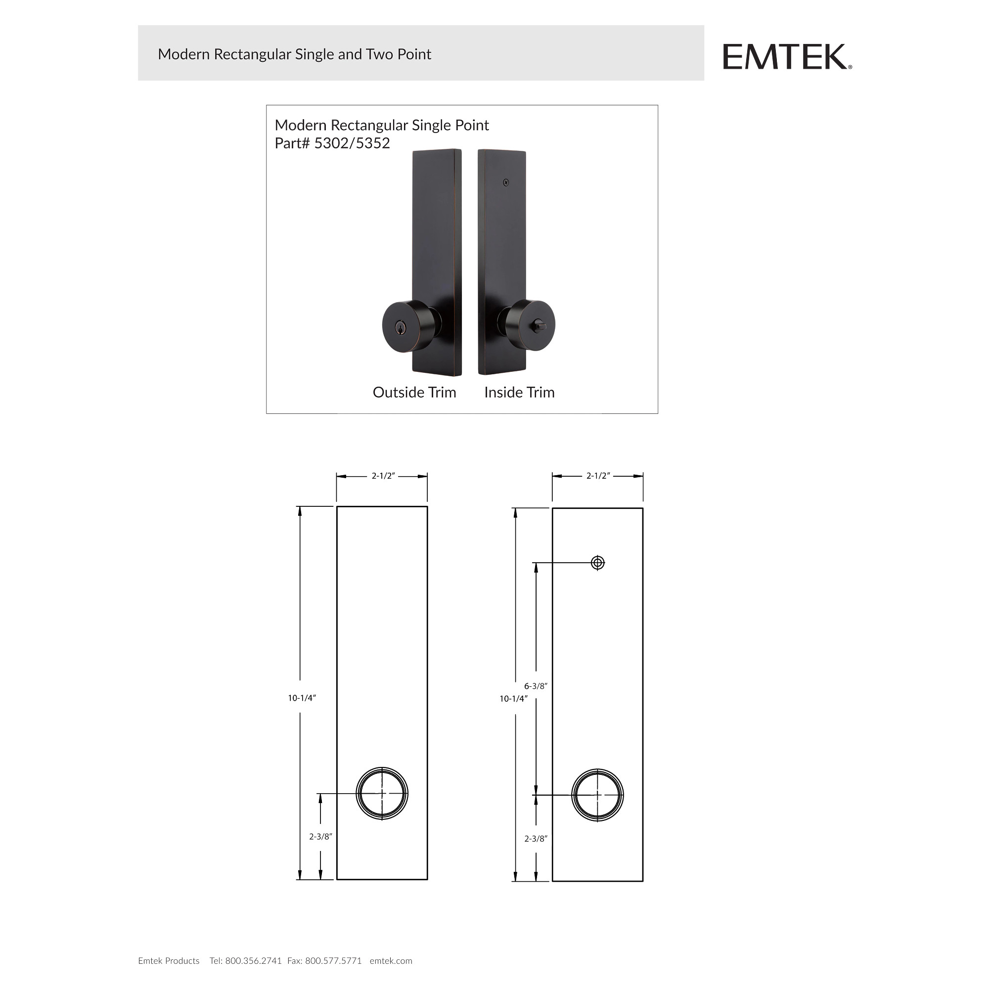 Modern Rectangular Two Point Lock | Emtek